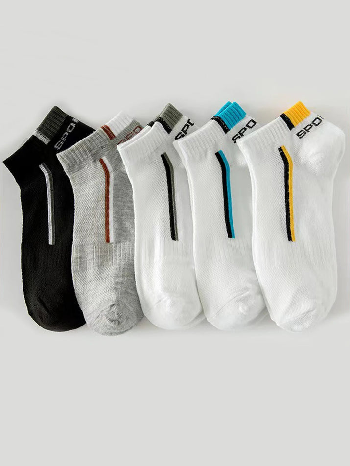 Men's Anti-Slip Boat Socks-5Pair Block Print Ankle Socks for Business ...